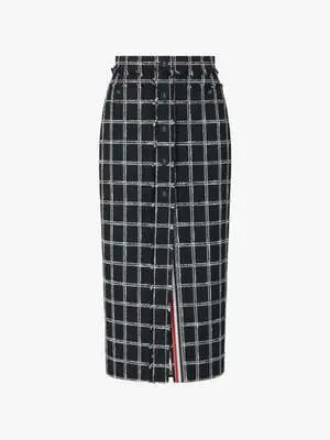 Thom Browne High-waisted Button-front Cardigan With Leather Trim