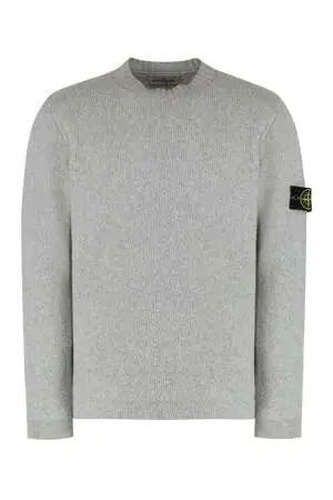 Stone Island Wool-blend Crew-neck Sweater With Removable Logo Patch - Grey