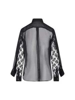 Comme Des Garçons Sheer Lace Sleeve Button-front Shirt