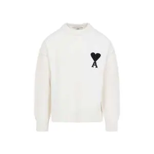 AMI Paris Crewneck Sweater With Contrasted Detail - Ofwhitebck