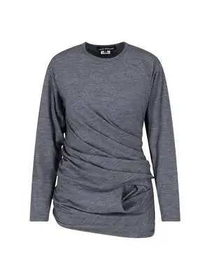 Junya Watanabe Asymmetrical Ruched Long Sleeve Sweater - Grey