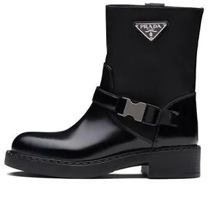 Prada Brushed Leather And Re-nylon Boots - Black
