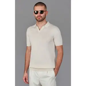 PAUL JAMES Ultra Fine Cotton Buttonless Polo Shirt - Ecru