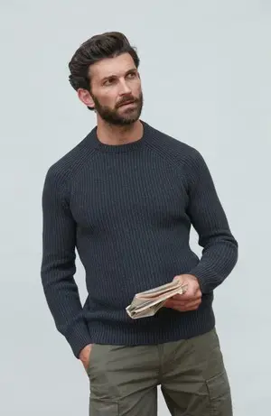 PAUL JAMES Cotton Fisherman Rib Knit Sweater - Anthracite