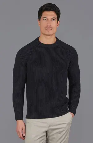 PAUL JAMES Cotton Fisherman Rib Knit Sweater - Black