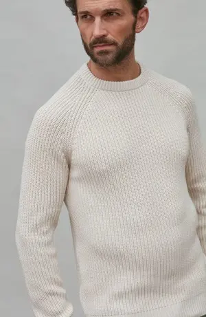 PAUL JAMES Cotton Fisherman Rib Knit Sweater - Ecru