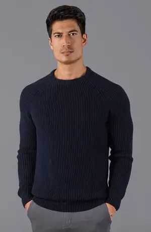PAUL JAMES Cotton Fisherman Rib Knit Sweater - Navy