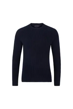PAUL JAMES Cotton Fisherman Rib Knit Sweater - Navy
