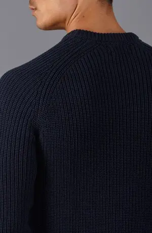 PAUL JAMES Cotton Fisherman Rib Knit Sweater - Navy