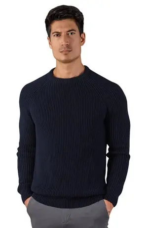 PAUL JAMES Cotton Fisherman Rib Knit Sweater - Navy