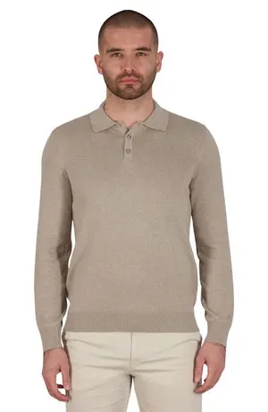 PAUL JAMES Cotton Long Sleeve Knitted Polo Shirt - Fawn