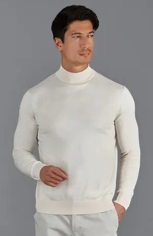 PAUL JAMES Cotton Mock Turtle Neck Sweater - Ecru
