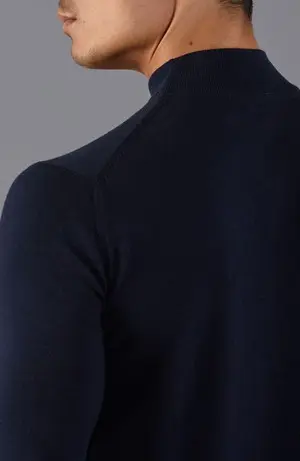 PAUL JAMES Cotton Mock Turtle Neck Sweater - Navy
