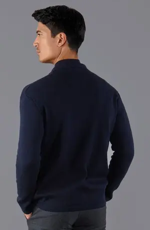 PAUL JAMES Cotton Mock Turtle Neck Sweater - Navy