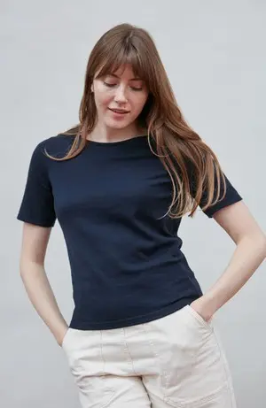 PAUL JAMES Fern Cotton Crew Neck Knitted T-shirt - Navy
