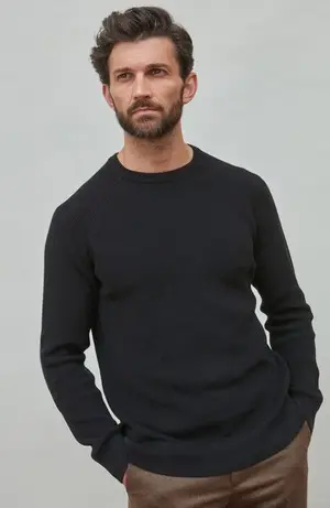 PAUL JAMES Cotton Lightweight Fisherman Rib Sweater - Black