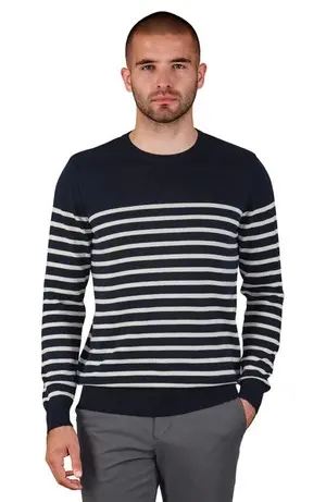 PAUL JAMES 100% Cotton Striped Breton Sweater - Navy