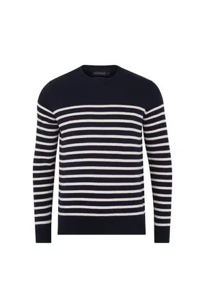 PAUL JAMES 100% Cotton Striped Breton Sweater - Navy