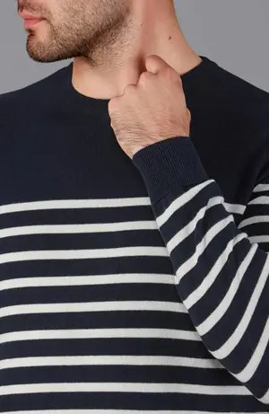 PAUL JAMES 100% Cotton Striped Breton Sweater - Navy