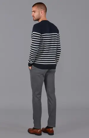 PAUL JAMES 100% Cotton Striped Breton Sweater - Navy