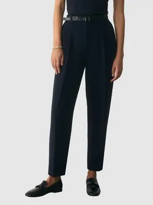 The Fold Siena Barrel Ankle-grazer Trousers - Navy