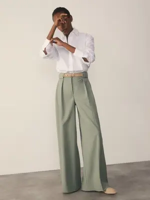 The Fold High Rise Palazzo Trousers - Green