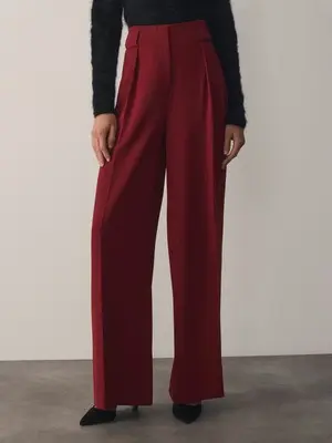 The Fold High Rise Palazzo Trousers - Red