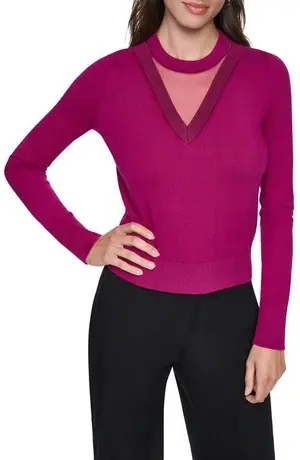 Dkny Mesh Window Crewneck Sweater - Raspberry