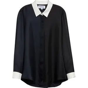 Partow Dahlia Silk Contrast Collar Shirt - Navy Combo