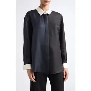 Partow Dahlia Silk Contrast Collar Shirt - Navy Combo