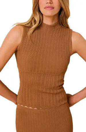 Solid & Striped Amara Mock Neck Pointelle Knit Top