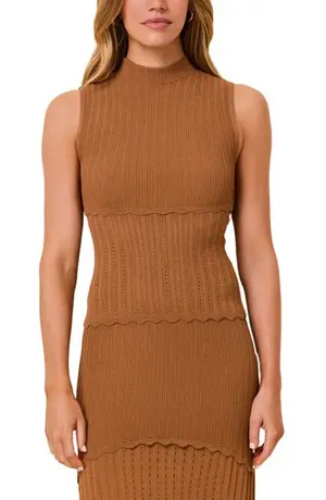 Solid & Striped Amara Mock Neck Pointelle Knit Top - Camel