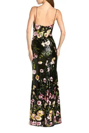 Mac Duggal Petite Sleeveless Bustier Floral Applique Gown - Black Multi