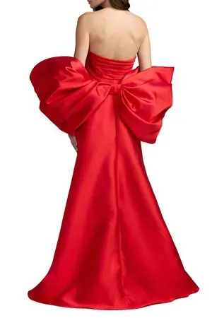 Mac Duggal Satin Strapless Ankle Dress With Oversized Bow