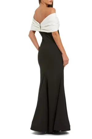 Mac Duggal Off The Shoulder Mermaid Gown With Draped Bow Detail