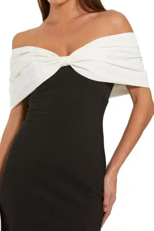 Mac Duggal Off The Shoulder Mermaid Gown With Draped Bow Detail