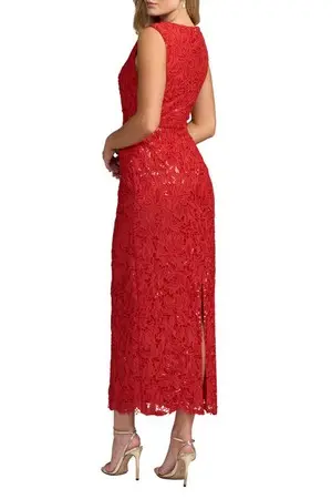 Mac Duggal Sleeveless Embroide Lace Midi Dress