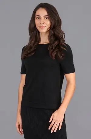 PAUL JAMES Cassie Saddle Shoulder Knitted T-shirt Black