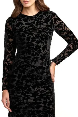 Mac Duggal Floral Velvet Burnout Long Sleeve Gown