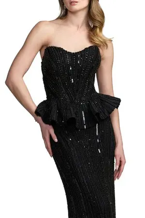 Mac Duggal Strapless Embellished Peplum Gown