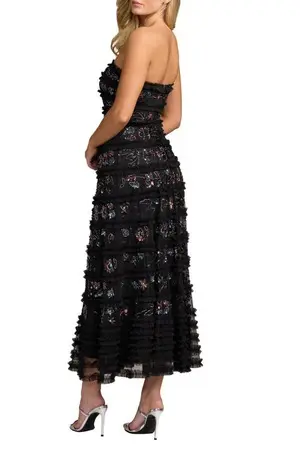 Mac Duggal Strapless Micro Ruffle Midi Dress