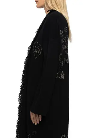 Zadig&Voltaire Cami Rhinestone Fringe Trim Longline Wool & Cashmere Sweater