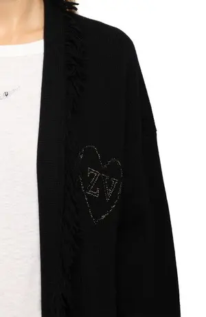 Zadig&Voltaire Cami Rhinestone Fringe Trim Longline Wool & Cashmere Sweater