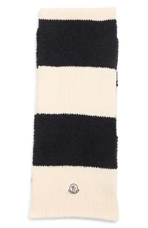 Moncler Stripe Virgin Wool Blend Scarf - White/black