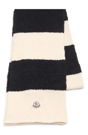 Moncler Stripe Virgin Wool Blend Scarf - White/black