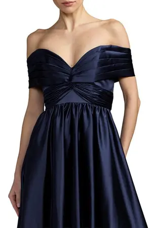 Mac Duggal Satin Off The Shoulder Twist Evening Ball Gown