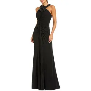 Mac Duggal Jersey Halter Gown With Floral Appliqu