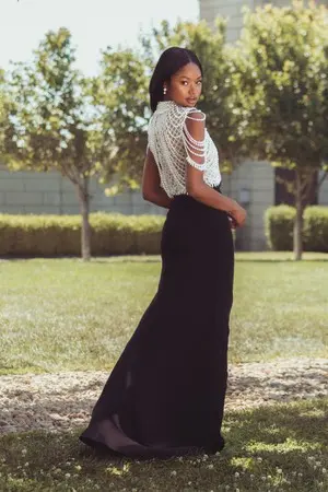 Mac Duggal Beaded High Neck Cape Sleeve Gown