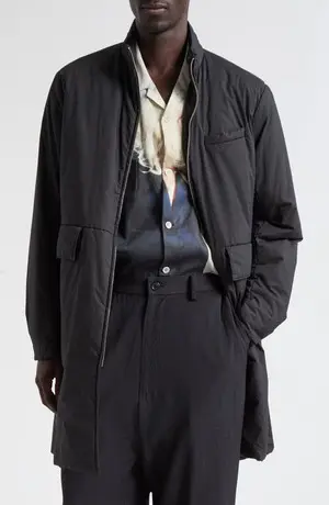 Undercover Leather Trim Insulated Cotton Coat - Black