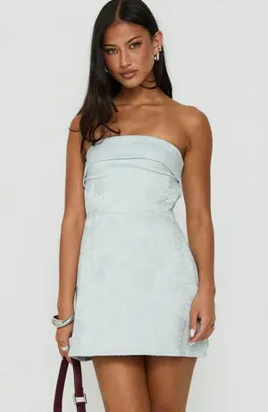 Princess Polly Dakhoda Strapless Floral Minidress - Light Blue